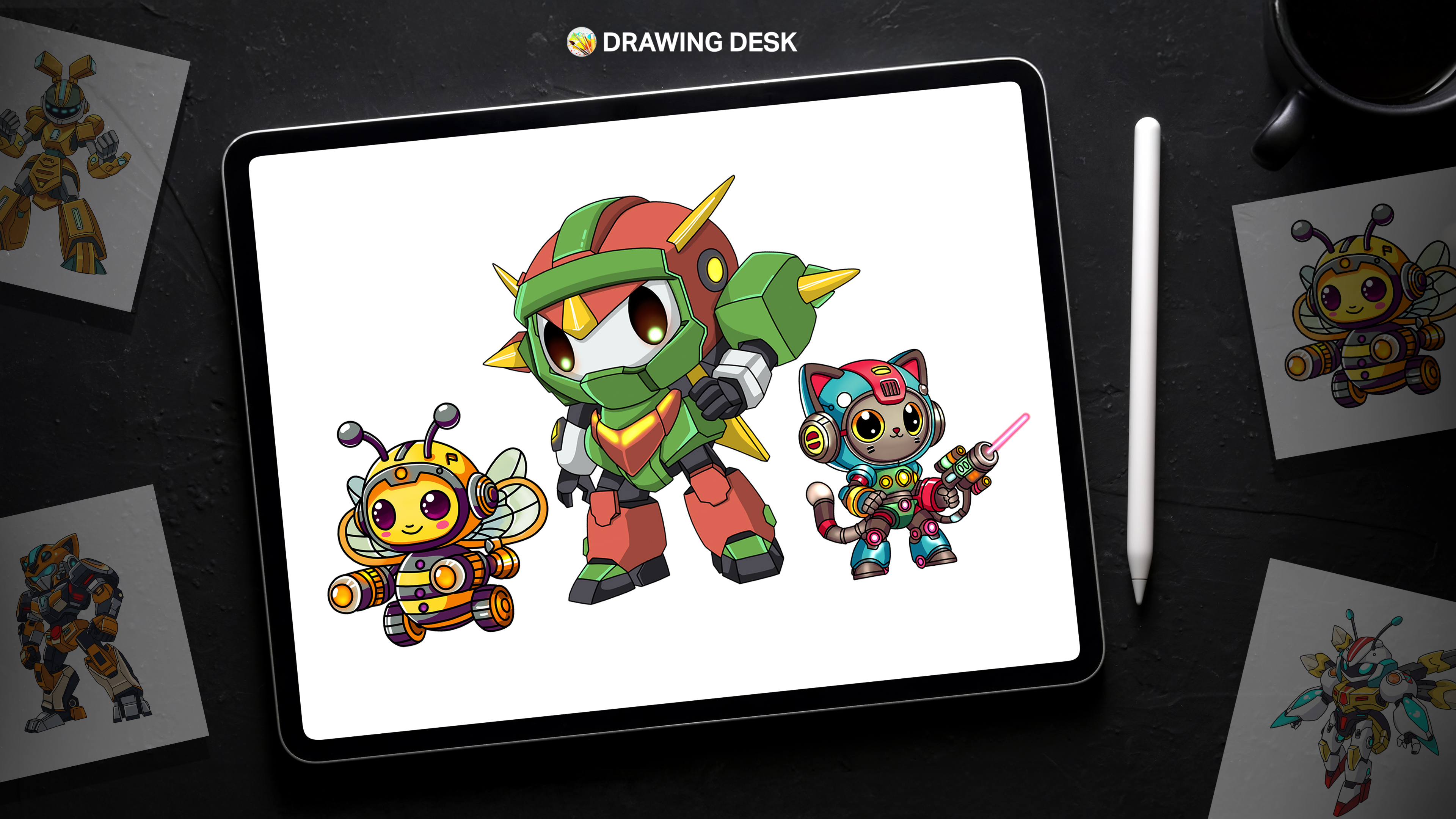 Aprende a dibujar personajes Mini Mecha con la aplicación Drawing Desk